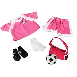 Dress Along Dolly 6pc Soccer Uniform Outfit w Soccer Ball-18 Doll Clothes & Accessories Compatible w American Girl Dolls-Set Includes Jersey, Shorts, Socks, Cleats, Sports Bag, & Ball-Gifts for Girls