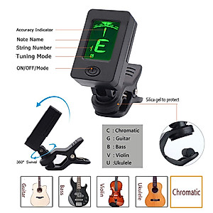 Guitar Capo with Tuner Clip-On Tuner Guitar Accessoriesor for Acoustic Electric Ukulele Guitar and More