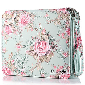 Shulaner 72 Slots Colored Pencil Case with Zipper Closure Oxford Pen Organizer for Prismacolor Watercolor Pencils Crayola Colored Pencils or Marco Pencils (Rose A)