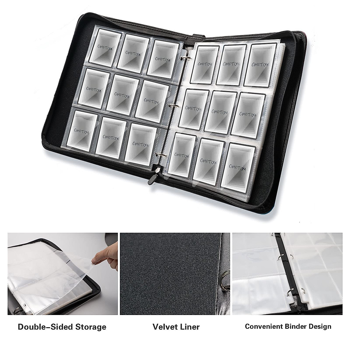 OMOTIYA Trading Card Binder, Fit 720 Cards with 9-Pocket Double Side Pages, Baseball Collection Binder with 40 Sleeves Included, Sports Card Collectors Album Holder for TCG