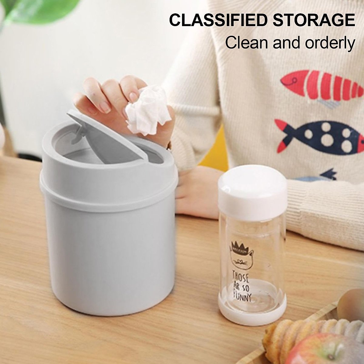 Desk Trash Can with Lid, Pop Up Countertop Wastebasket Small Garbage Can, Tiny Countertop Waste Basket Small Table Top Covered Garbage Bin for Desk Top