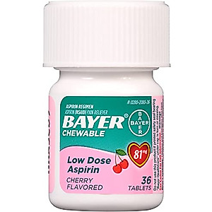 Bayer Chewable Low Dose Baby Aspirin Cherry Flavor 36 Tablets - 2 Pack