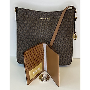Michael Kors MICHAEL Michael Kors Jet Set Travel Large Messenger Crossbody bundle with Passport Case Purse Hook (Signature MK Brown)