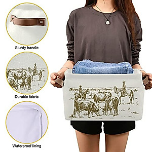 Kigai 1 Pack Storage Basket Western Cow Boys Foldable Storage Box Laundry Hamper with Handle Toy Storage Bin for Home Closet Office Shelf