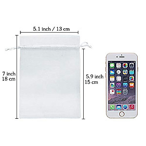 HRX Package White Organza Gift Bags 5x7 inch 100pcs, Mesh Jewelry Pouches Drawstring Bags Empty Sachet for Christmas Candy Present Wedding Giveaways
