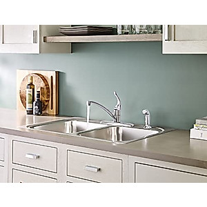 Moen Chateau Chrome One-Handle Low-Arc Kitchen Sink Faucet with Side Sprayer, 4 Hole Kitchen Faucet, Separate Flexible Pull Out Spray Head, for Commercial, Laundry, Utility, 7430