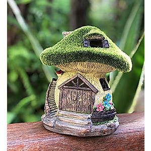 TIBLEN Solar Gnome Grass-Roof Mushroom Garden House , Outdoor Gnome House Figurine with Solar Lights, Little Garden Cottage Figurines