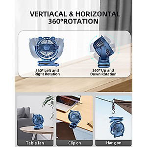 GOTOTO Clip on Fan, Rechargeable Portable Fan with 2000mAh Battery Operated, Small Fan with Powerful Clip Design, 3 Wind Speed, 360° Rotation, Ultra-Low Noise Level Personal Fan for Travel