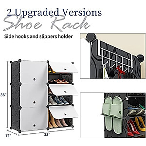 Aeitc 96 Pairs Shoe Rack Organizer Shoe Organizer Expandable Shoe Storage Cabinet Narrow Standing Stackable Space Saver Shoe Rack for Entryway, Closet with Hook and Side Shelf,White Door