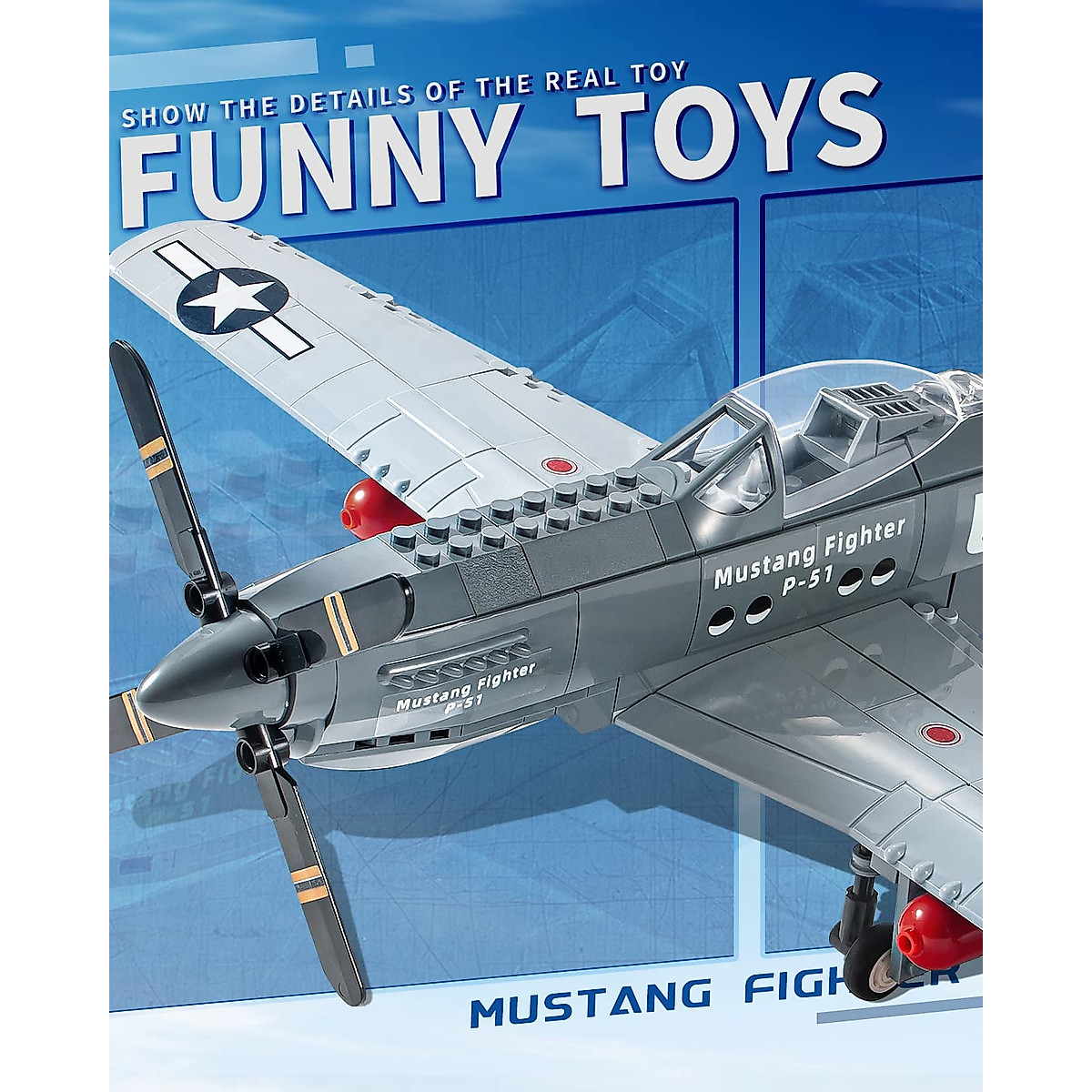 dOvOb Military P-51 Mustang Fighter Jet Building Blocks Set, Army Plane Toys as Gift for Kids or Adult (256 Pieces)