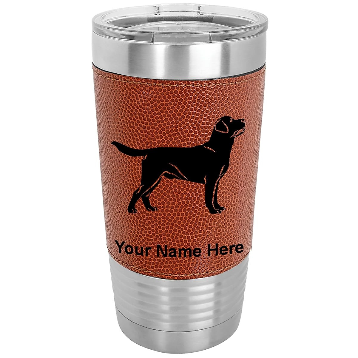 LaserGram 20oz Vacuum Insulated Tumbler Mug, Labrador Retriever Dog, Personalized Engraving Included (Faux Leather, Basketball Style)