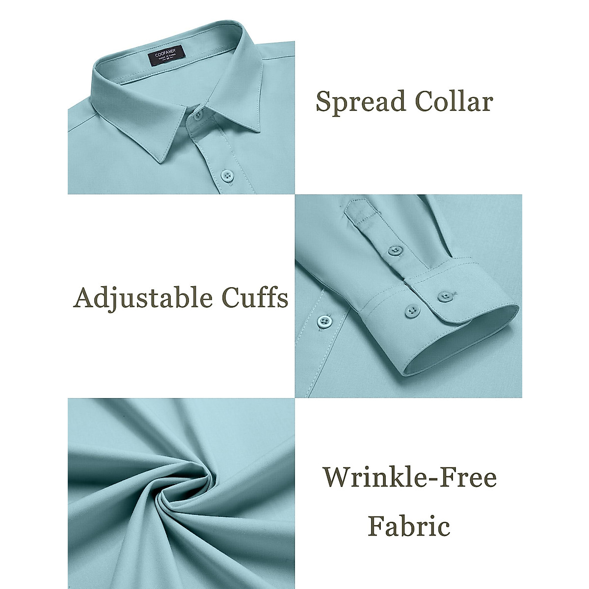 COOFANDY Mens Dress Shirts Wrinkle Free Long Sleeve Button Down Shirts Formal Business Shirt Light Green