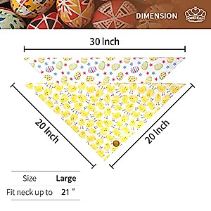 Crowned Beauty Easter Dog Bandanas Large 2 Pack, Eggs Chicks Set,Stars Plaid Adjustable Triangle Holiday Reversible Scarves for Medium Large Extra Large Dogs Pets