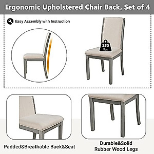 LUMISOL Upholstered Dining Chairs Set of 4, High Back Padded Dining Chairs with Solid Wood Legs, Modern Linen Fabric Kitchen Chairs (Gray + Beige)