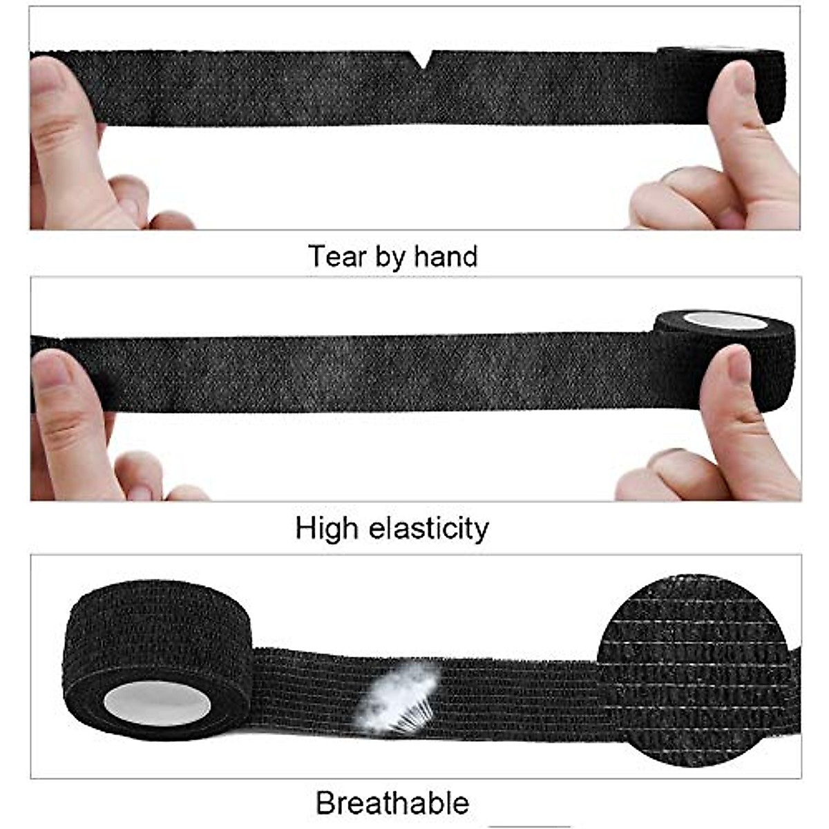 Self Adhesive Bandage Rolls BISIBITA2 Grip Cover Sensi Wrap Tape for Tattoo,Sports,Wrist,Ankle,Pets 5-Yards 24pcs (1 inch, Black)