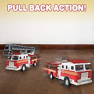 ArtCreativity 5.5 Inch Toy Fire Trucks - Set of 2 - Pull Back Firetruck Toy Cars for Boys and Girls - Includes Metal Ladder Truck and Fire Engine - Best Birthday Gift for Kids, Toddlers