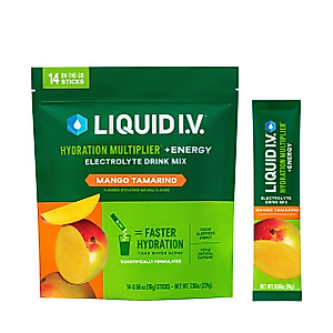Liquid I.V.® Hydration Multiplier® +Energy - Mango Tamarind - Hydration Powder Packets | Electrolyte Powder Drink Mix | Convenient Single-Serving Sticks | Non-GMO | 1 Pack (14 Servings)