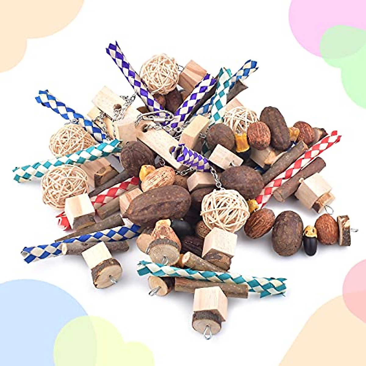 Bissap Large Parrot Chew Toys, 20.8in Bird Parrot Hanging Bite Wooden Blocks Cage Fun Toy for Macaw African Greys Cockatoo Eclectus Budgies Parakeet Cockatiel ect Large Medium Birds