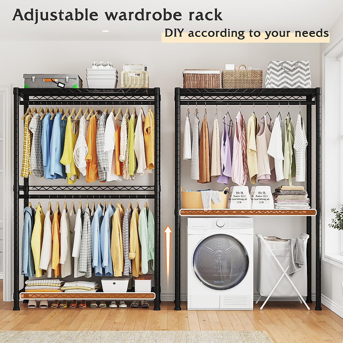 Raybee Clothes Rack 79''H Heavy Duty Clothing Rack with Wheels Adjustable Clothing Racks for Hanging Clothes Portable Rolling Clothes Rack Metal Garment Rack 79" H X35.5 W X15.7 D,Black