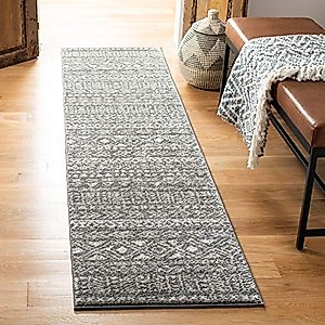 SAFAVIEH Tulum Collection 2' x 8' Dark Grey/Ivory TUL263F Moroccan Boho Distressed Non-Shedding Living Room Entryway Foyer Hallway Bedroom Runner Rug
