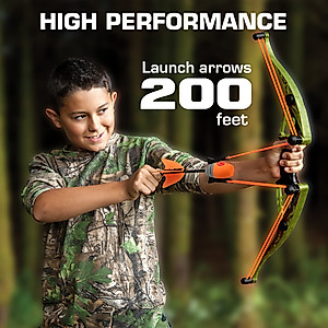 Zing Air Hunterz Z-Curve Bow Pack, 1 Green Bow, 4 Orange Zonic Whistle Arrows, 2 Orange Suction Cup Arrows and 1 Bungee, Shoots Arrows Up to 200 Feet