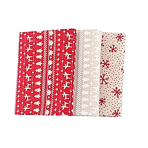 Xmas Pattern Cotton Linen Fabric DIY Christmas Decoration Fabric for Patchwork Dress Sofa Curtain45X45CM (M1-3-2)