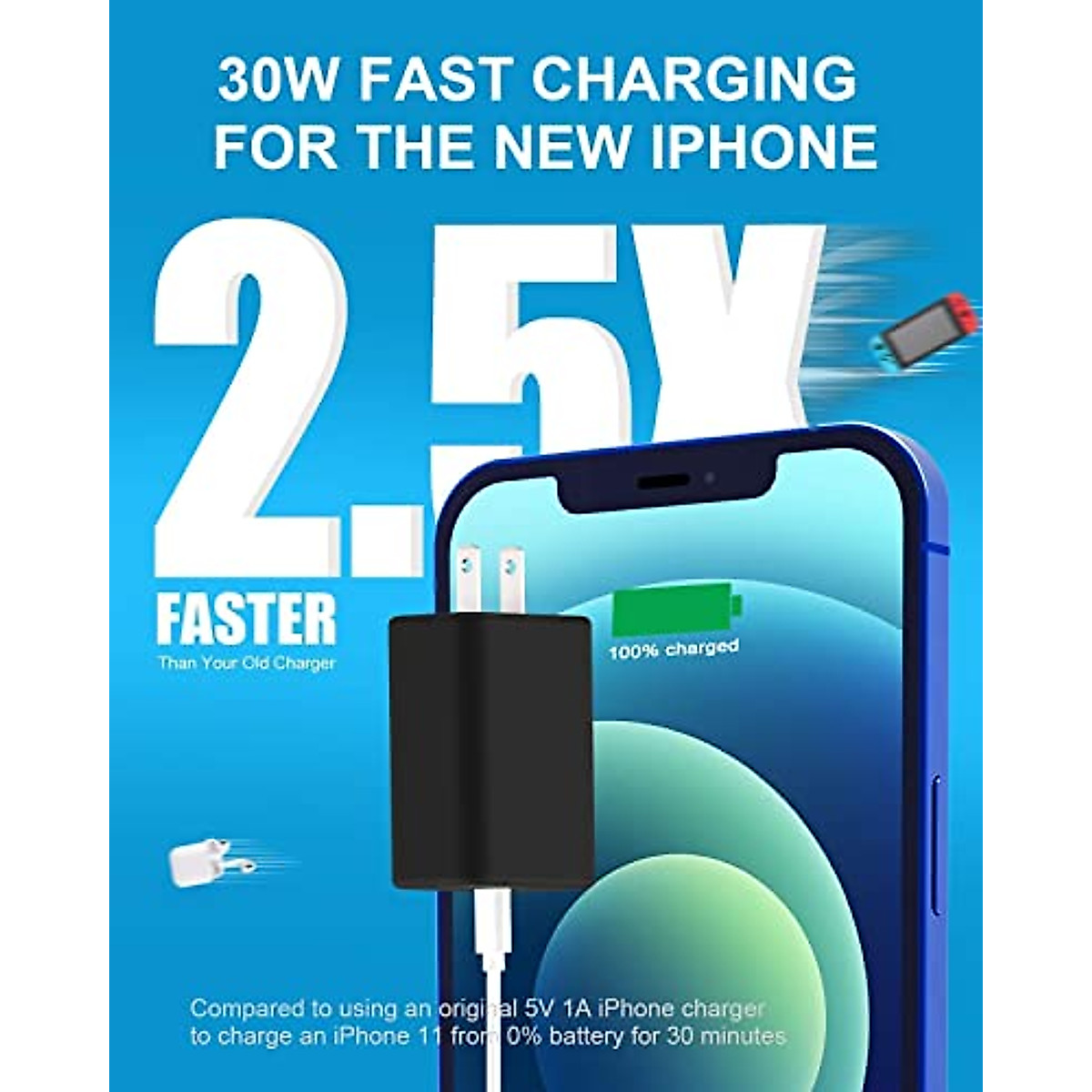 NANAMI Fast Wireless Charger with 30W USB C Power Adapter, Qi Certified Charging Stand 7.5W Compatible iPhone 12/SE 2/11 Pro/XS Max/XR/X/8 Plus,10W for Samsung Galaxy S20+/S10/S9/S8/Note 20Ultra/10/9