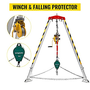 BestEquip Confined Space Tripod Kit 1200LBS Winch, Confined Space Tripod 7' Leg Bracket and 98' Cable, Confined Space Rescue Tripod 32.8' Fall Protection for Traditional Confined Spaces