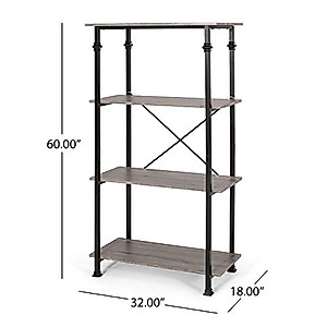 Christopher Knight Home Bauman 4-Layer Bookcase, Gray + Dark Bronze