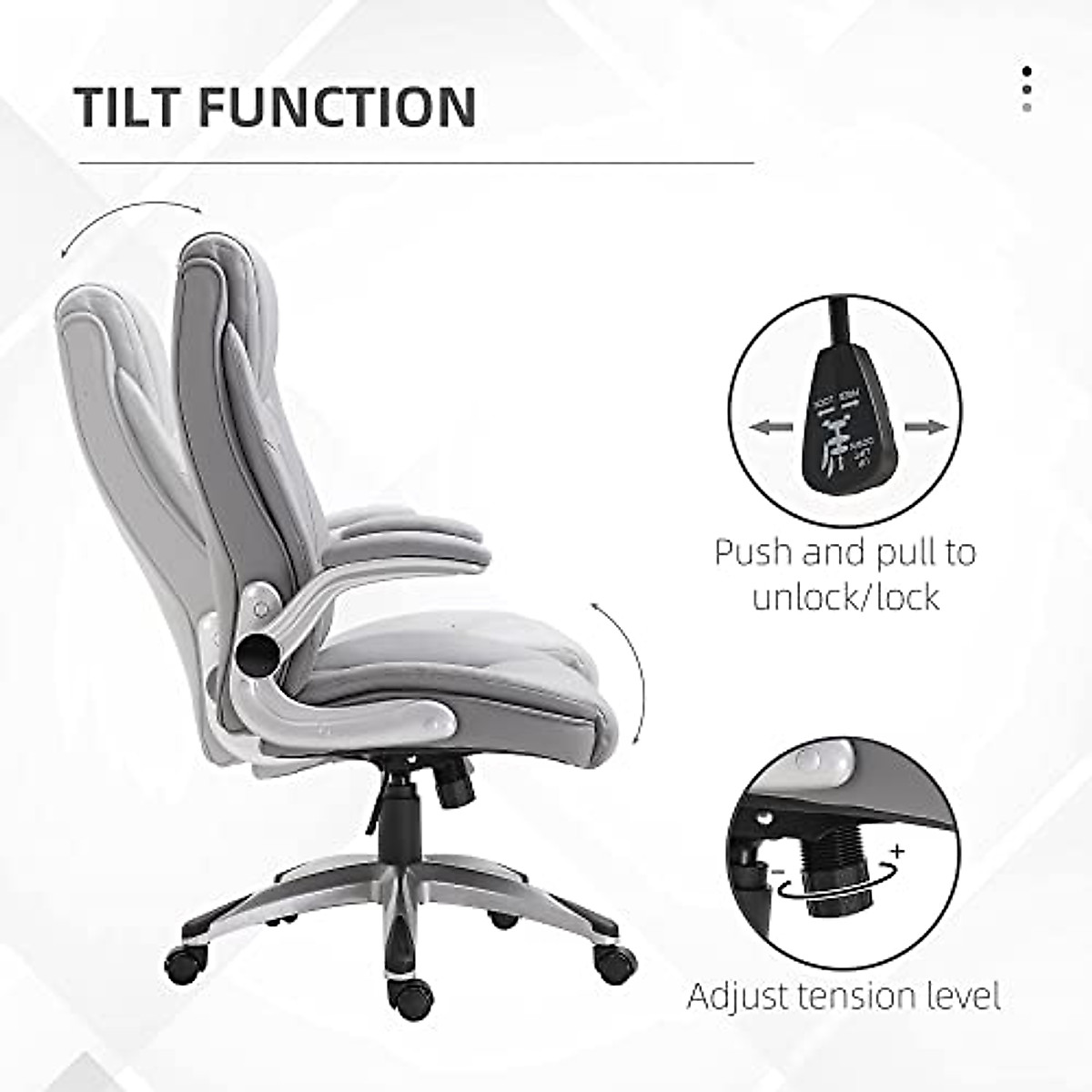 Vinsetto High Back 360° Swivel Ergonomic Home Office Chair with Flip Up Arms, Faux Leather Computer Desk Rocking Chair, Grey