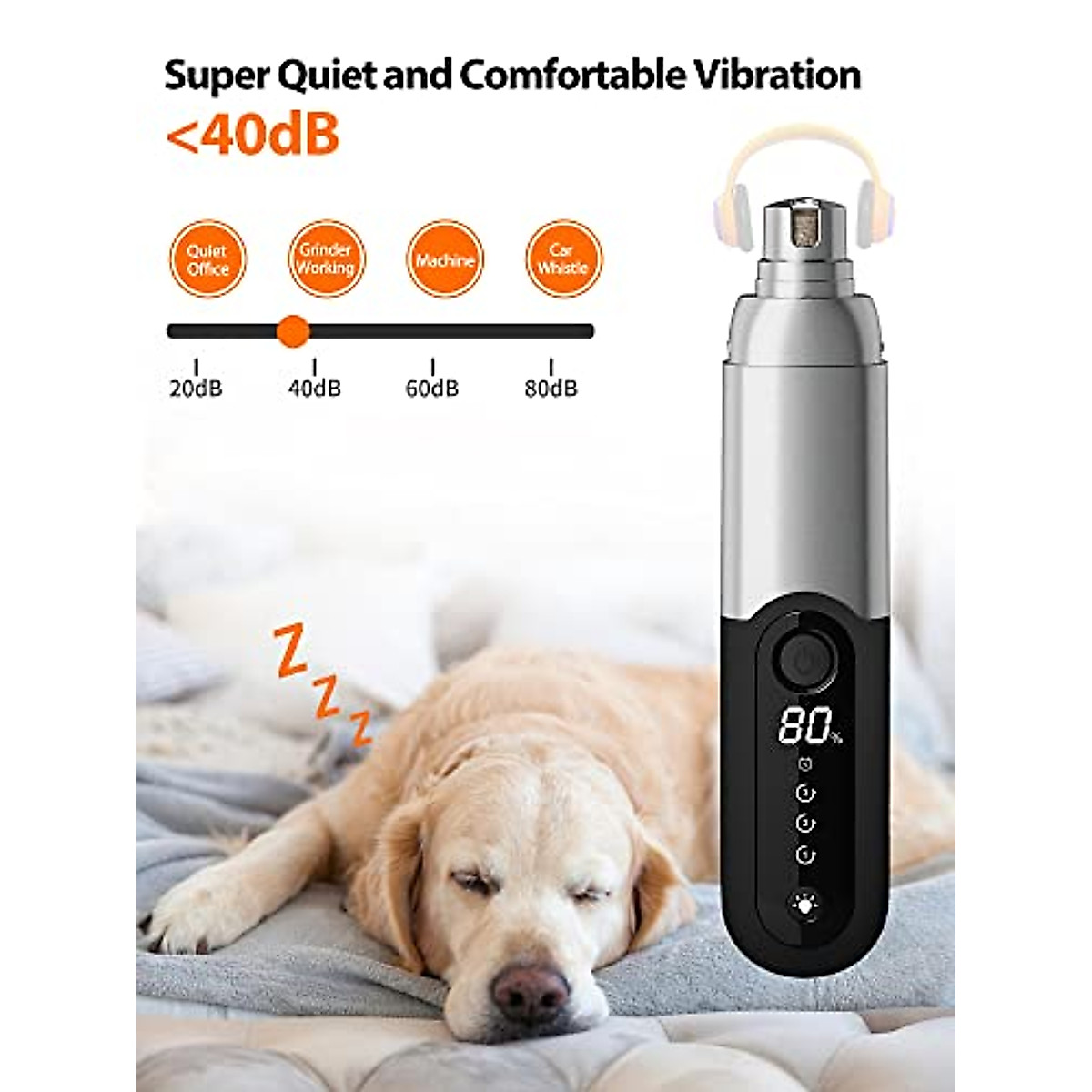 Toozey Dog Nail Grinder with 4 LED Lights, Professional 3-Speed Powerful Electric Dog Nail Trimmer with 2 Grinding Wheels, Dog Nail File Painless Paws Grooming for Small Medium Large Dogs & Cats