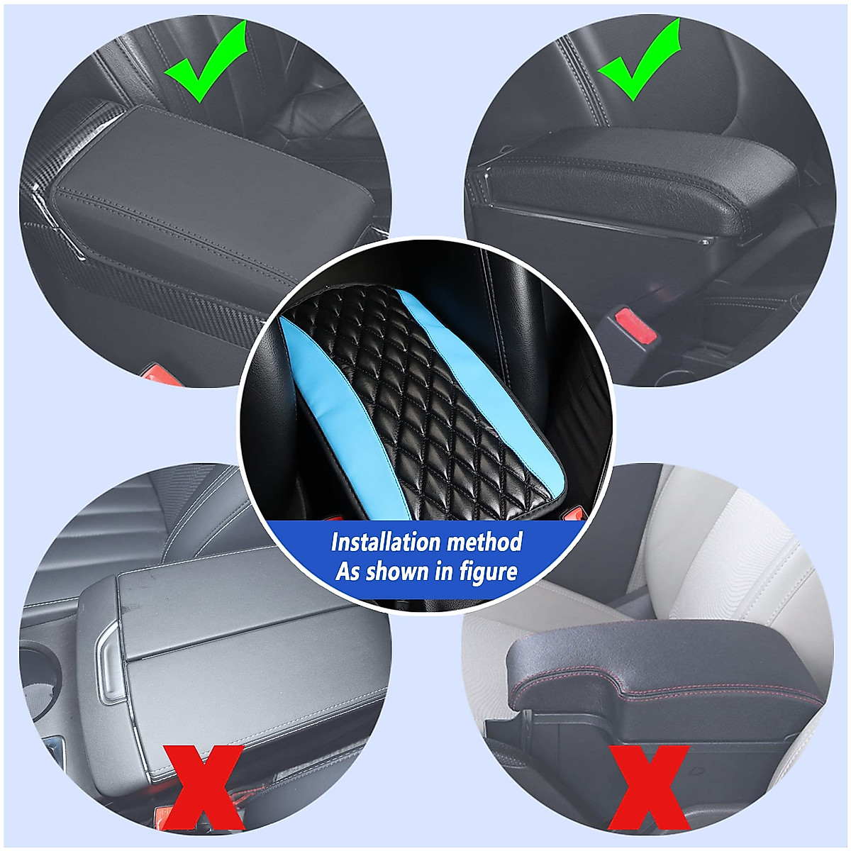 NHHC Car Center Console Pad,Comfortable PU Leather Car Armrest Cushion,Waterproof and Anti-Scratch Car Interior Accessories Universal for SUV/Truck/Car (Blue)