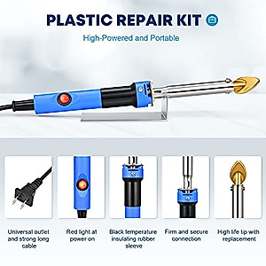 Kohree Plastic Repair Welding Kit, with 40 Plastic Rods, 3 Sponge, 2 Welder Tips, 2 Mesh, 1 Metal Stand,1 Metal Brush, 80W Iron, 110V, Plastic Welder Kit for DIY, Car Bumper, Dashboard, Kayak, Canoe