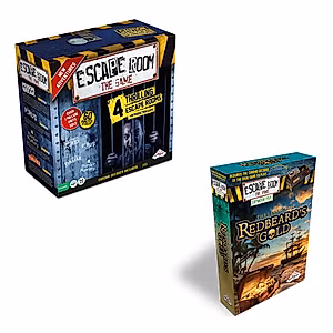 Escape Room The Game Bundle - Base Game Version 2 - with 4 Thrilling Escape Rooms + Expansion Pack The Legend of Redbeard's Gold - for Adults and Teens (English Version)