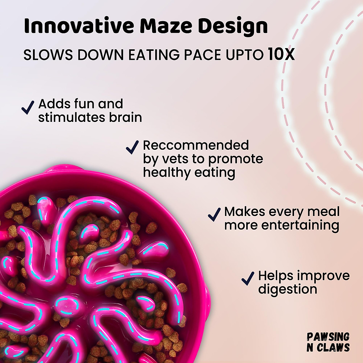 Pawsing N Claws Slow Feeder Dog Bowl - Anti-Choking & Non Slip Interactive Dog Feeding Bowls for Dry/Wet Food That Slow Down Eating Dog Bowl - Maze Puzzle Design Bowl - Large (Purple)