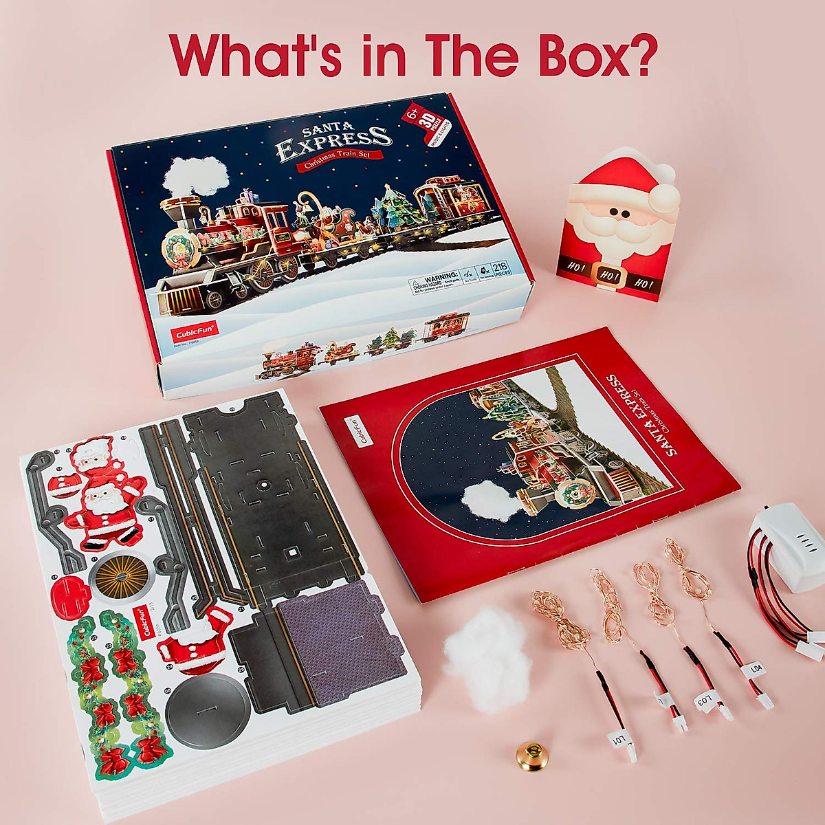 3D Puzzles for Adults Kids LED Christmas Train Sets for Under Christmas Tree, Musical Steam Santa Express Christmas Decorations with Lights, Christmas Decor Model Kit, Gifts for Women Men, 218 Pieces