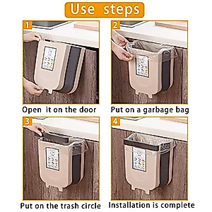 Kitchen Hanging Trash Can Foldable Can for Kitchen Bedroom Waste Bin (11L, Coffee)