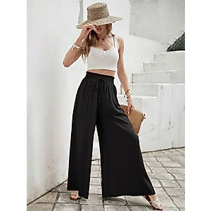 SEMARO Womens Casual Linen High Waist Pants Drawstring Loose Fit Summer Pants Trousers with Side Pockets Z-Black