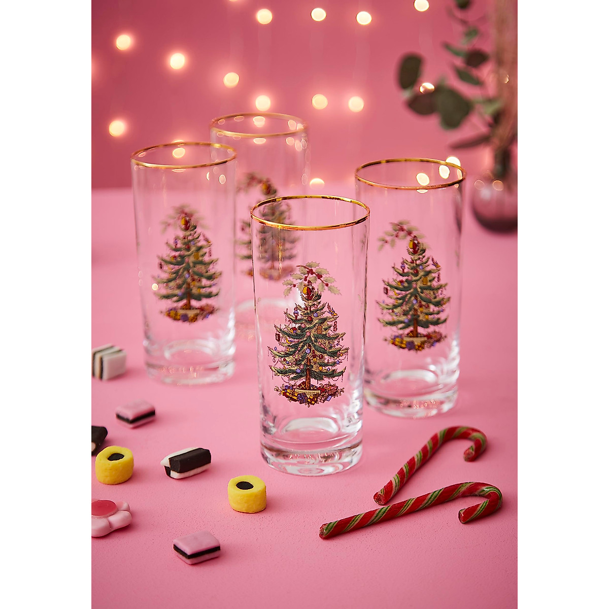 Spode Christmas Tree Hiball Glasses, Set of 4