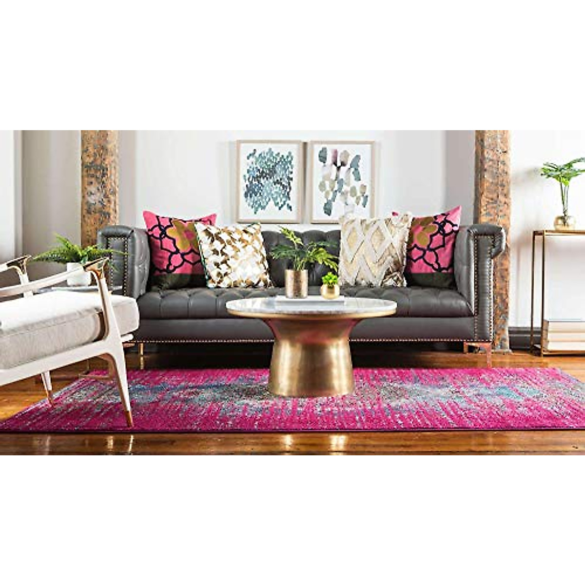 Unique Loom Vita Collection Saturated Over-Dyed Traditional Gradient Area Rug, 4 ft x 6 ft, Fuchsia/Light Blue