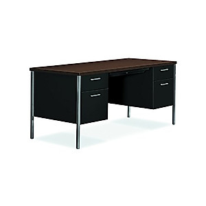 HON Double Pedestal Desk, 60" by 30" by 29-1/2", Mocha/Black