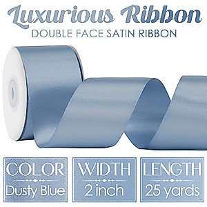 MEEDEE Dusty Blue Satin Ribbon 2 Inch Dusty Blue Ribbon Lux Satin Double Faced Ribbon by 25 Yards Silk Ribbon Satin Ribbon for Gift Wrapping, Satin Weddings, Flower Bouquet, Holiday Decorating