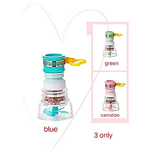 HUAFEI Faucet telescoptor, 720 degree splash faucet water filter made of soft PVC rubber, bamboo carbon zeolite and carbon for faucet nozzles, 3 only (Blue, pink, green)