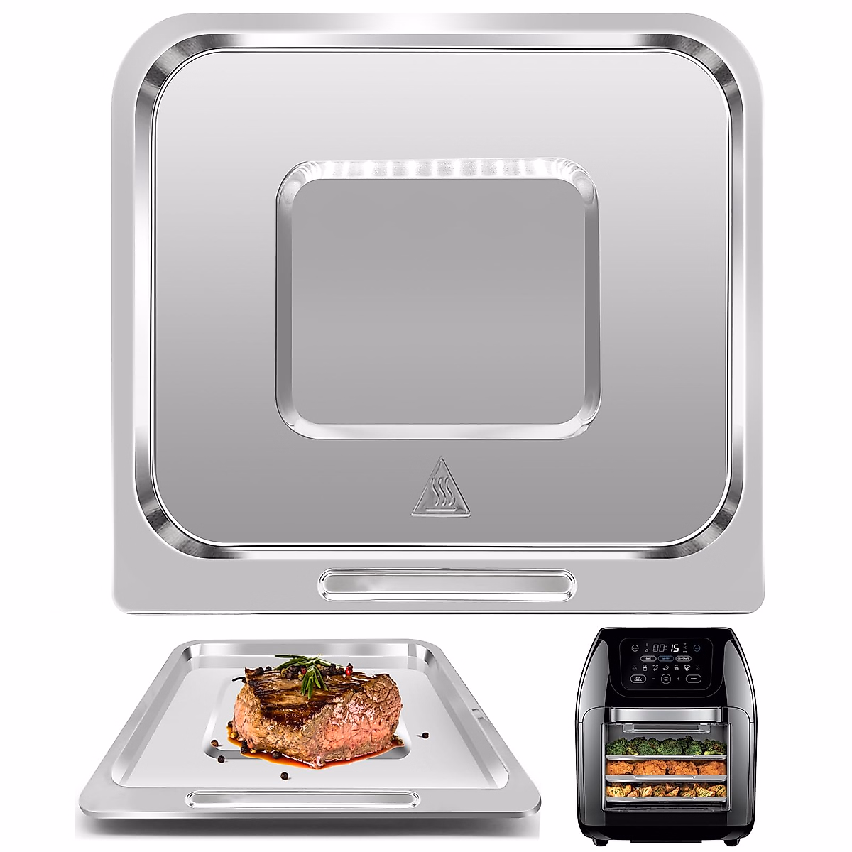 Air Fryer Grill Pan for CHEFMAN 10 Quart Multifunctional Digital air fryer,9.4 * 8.8''Food Grade Nonstick Replacement Rack Parts Tray Grill Crisper Plate for CHEFMAN Air Fryer Oven, Dishwasher Safe