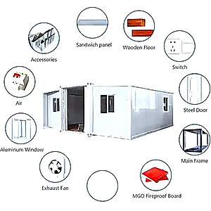 Generic Prime Manor 20 FT Luxury Easy to Assemble 2 Bedroom Modular Home with1Fully Equiped Bathroom and Kitchen Prefabricated Foldable/Expandable Mobile Home with Steel Frame, Wood Grained, Pwch1