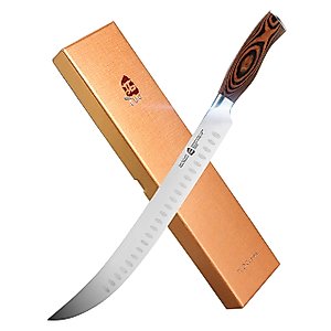 TUO Butcher Knife - 12 Inch Breaking Butcher s Knives Curved Granton Edge Carver Slicing Knife Long Meat Veggies Cleaver - German HC Steel Comfortable Pakkawood Handle - Fiery Series Gift Box Included