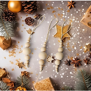 Soaoo 36 Pcs Christmas Jute Rope Tassels with 7 Wood Beads Jute Tassels for Crafts Boho Natural Wooden Bead Hanging Ornaments Decorations Christmas Tree DIY Farmhouse Rustic Minimalist Country Neutral