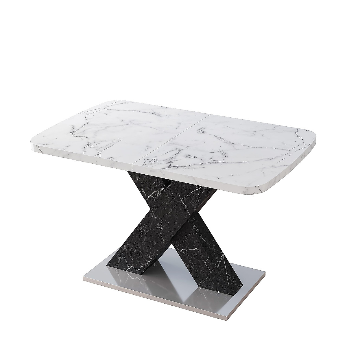 Mcltopz Extendable Marble Dining Table, Marble Dining Table for 4-6, Expandable Dining Table with White Faux Marble Top and X Crossed Pedestal Base, Rectangular Kitchen Table for Dining Room Kitchen