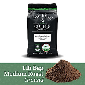 The Bean Organic Coffee Company Vanilla Bean, Medium Roast, Ground Coffee, 16-Ounce Bag,Café molido tostado organico