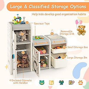 Costzon Kids Toy Storage Organizer, Multipurpose Montessori Toy Shelf with Removable Drawers, Magnetic Whiteboard, Markers, Toddler Toy and Book Storage Cabinet for Playroom, Bedroom, Nursery
